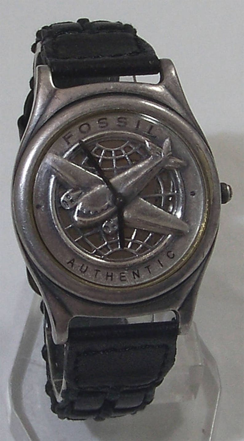 Fossil Airplane Watch Vintage Pilots Collectors Pewter | Etsy
