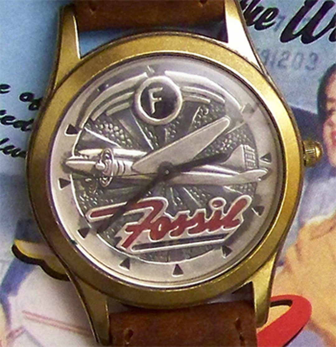 Fossil Vintage Airplane Watch Set Aero Pilot Aircraft Wristwatch Brown ...