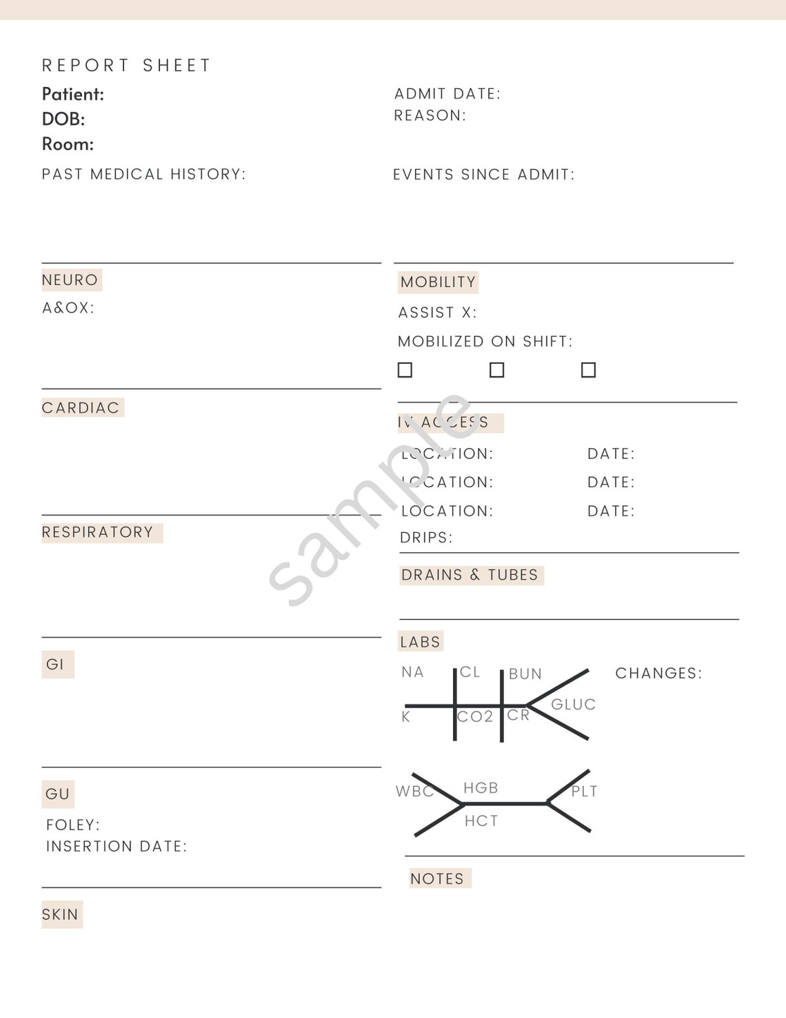 Nurse Report Sheet, Nurse Report Sheet ICU, Nurse Report Sheet Simple ...