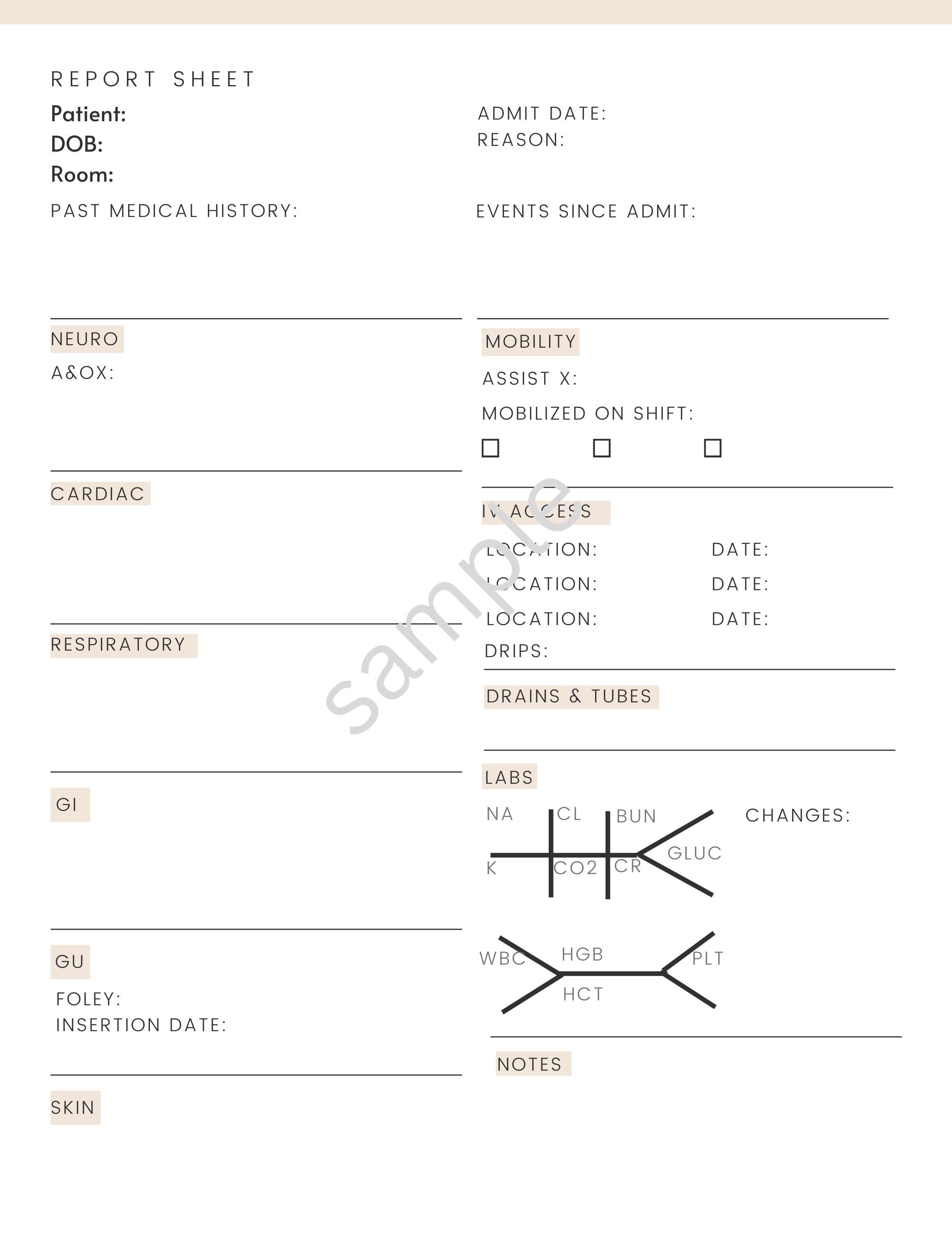 Nurse Report Sheet, Nurse Report Sheet ICU, Nurse Report Sheet Simple ...