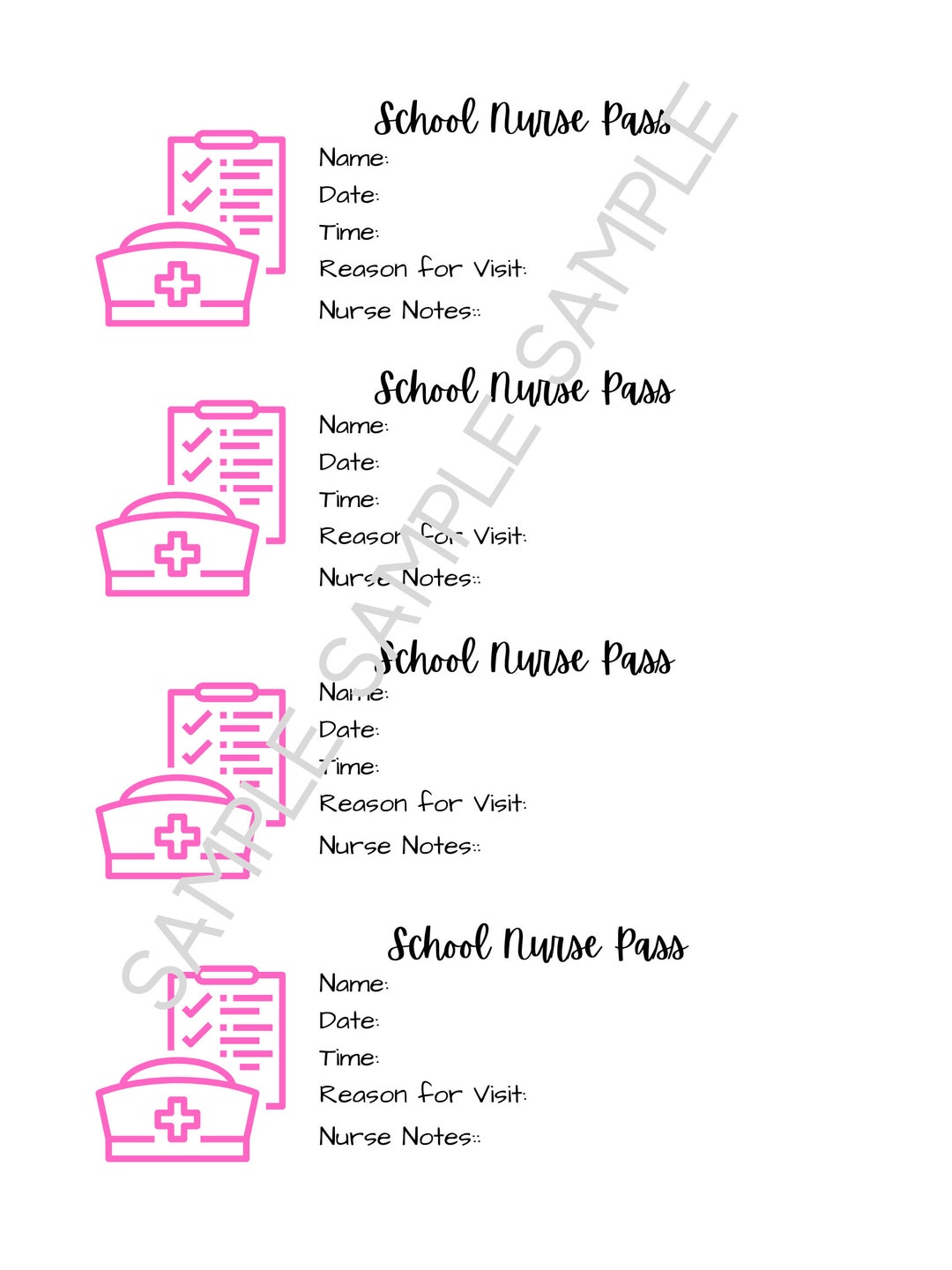 School Nurse Pass - Pink Hat - Etsy