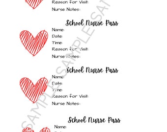 Printable Nurse Pass I Teacher Resources - Etsy