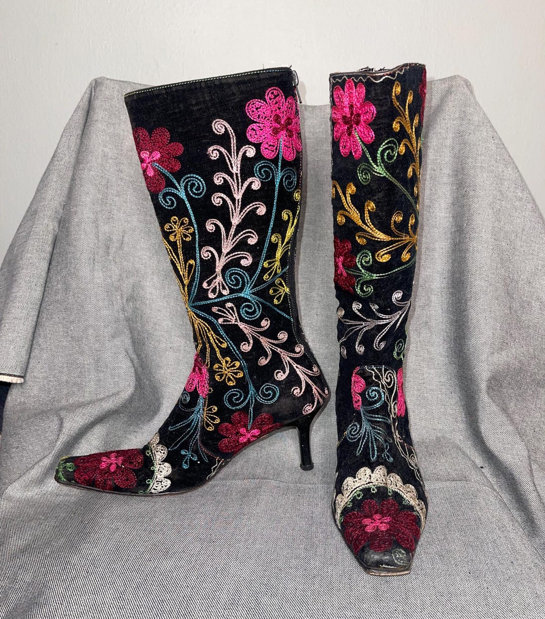 Vintage Turkish Embroidered Pointed Toe Boots - Etsy