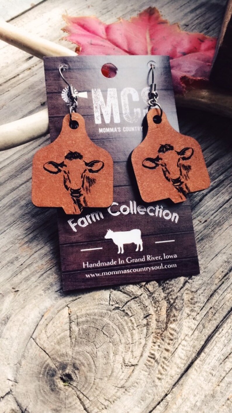 Cattle tag wood earrings-laser engraved cow tags | Etsy