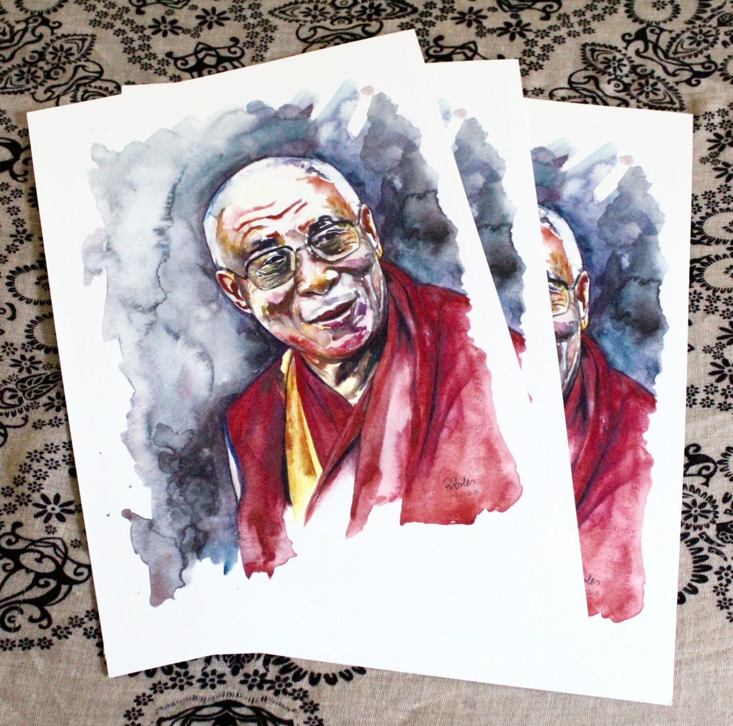 Dalai Lama Portrait Painting Watercolour Colour Original - Etsy UK