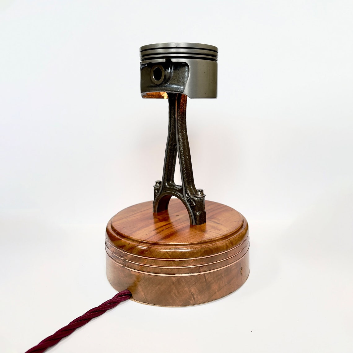 Piston & Rod Desk Lamp With Hardwood Base, Copper Inlay, Braided Cable ...