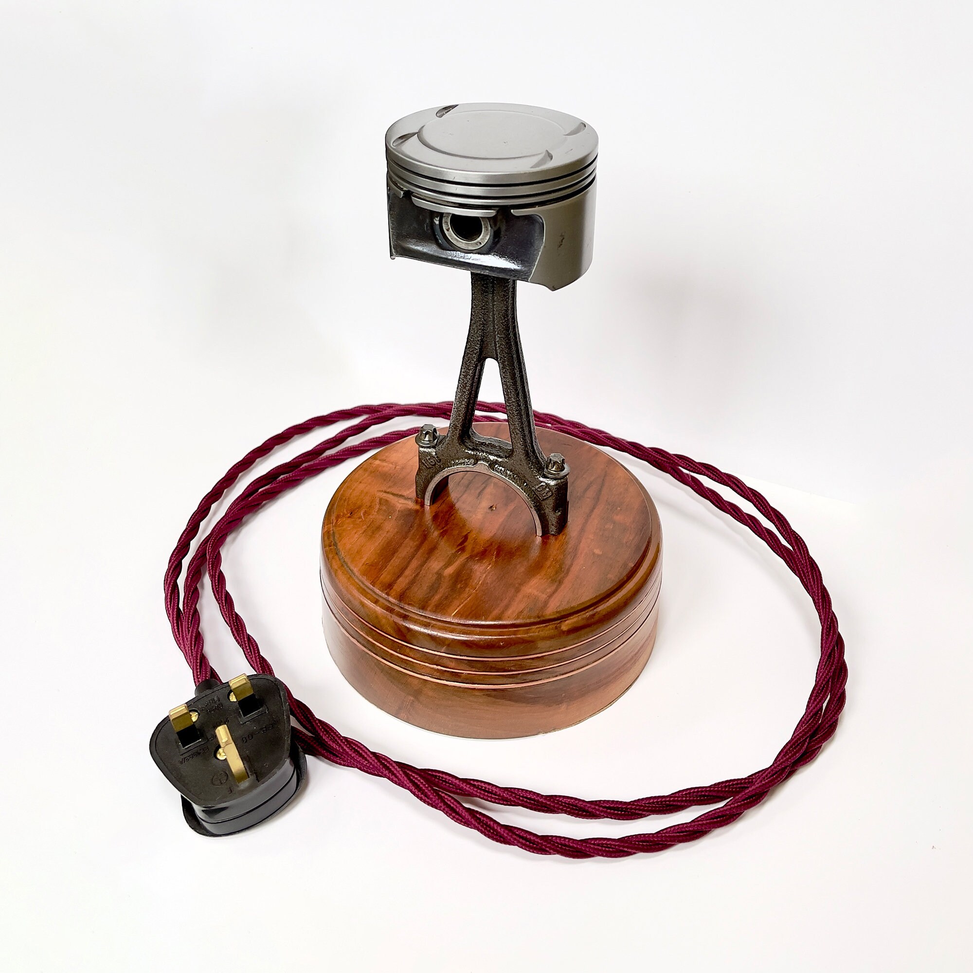 Piston & Rod Desk Lamp With Hardwood Base, Copper Inlay, Braided Cable ...