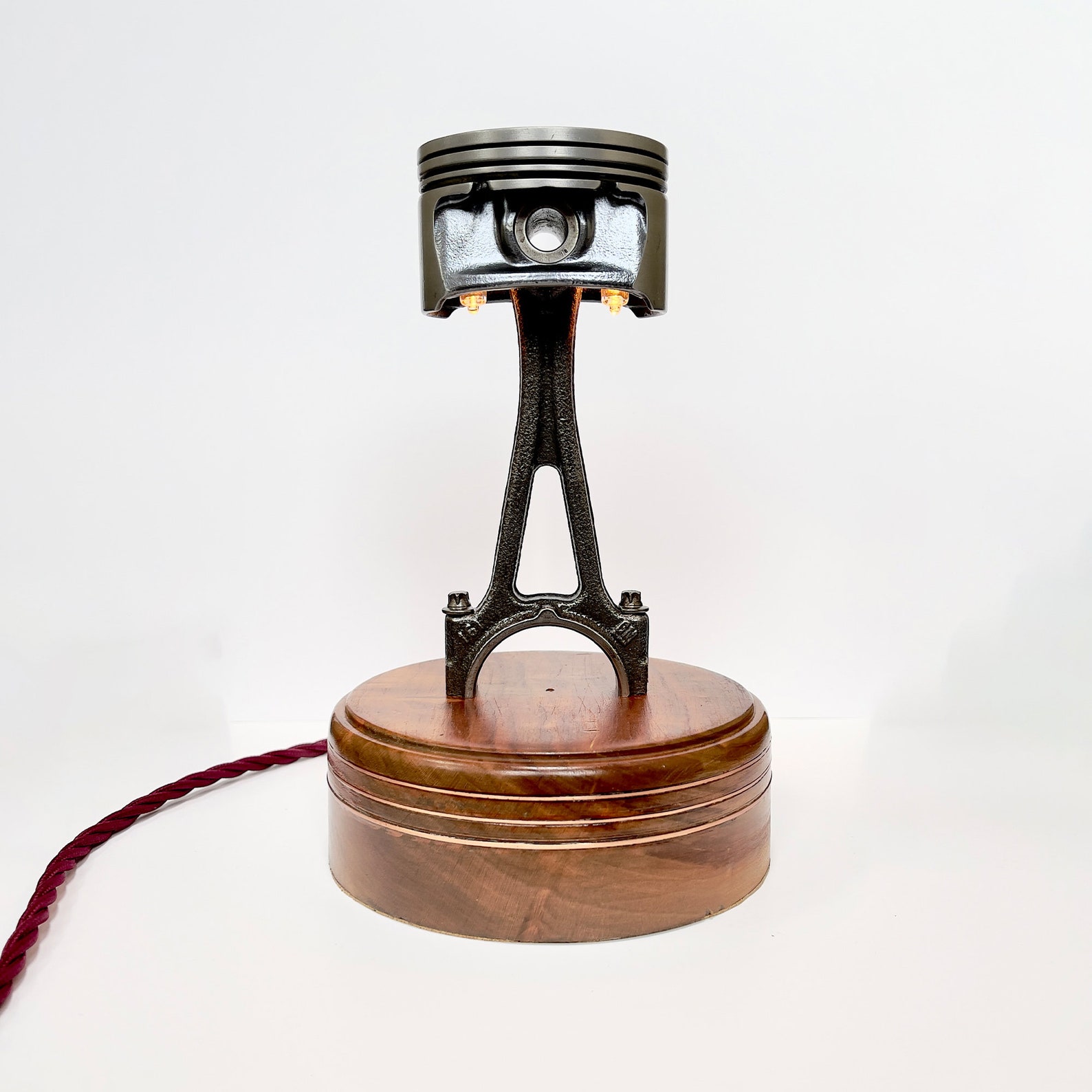 Piston & Rod Desk Lamp With Hardwood Base, Copper Inlay, Braided Cable ...