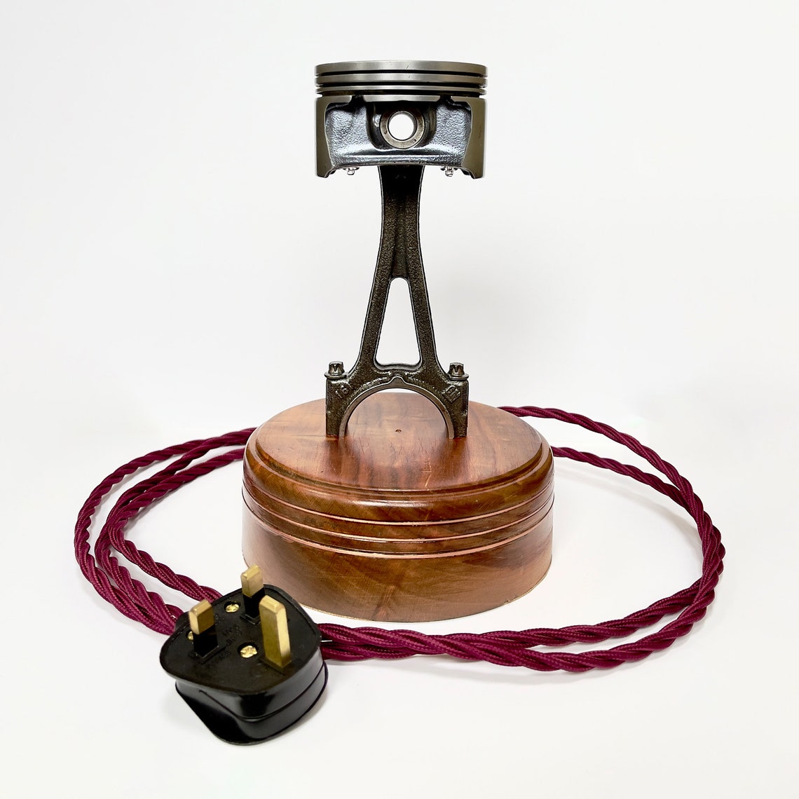 Piston & Rod Desk Lamp With Hardwood Base, Copper Inlay, Braided Cable ...