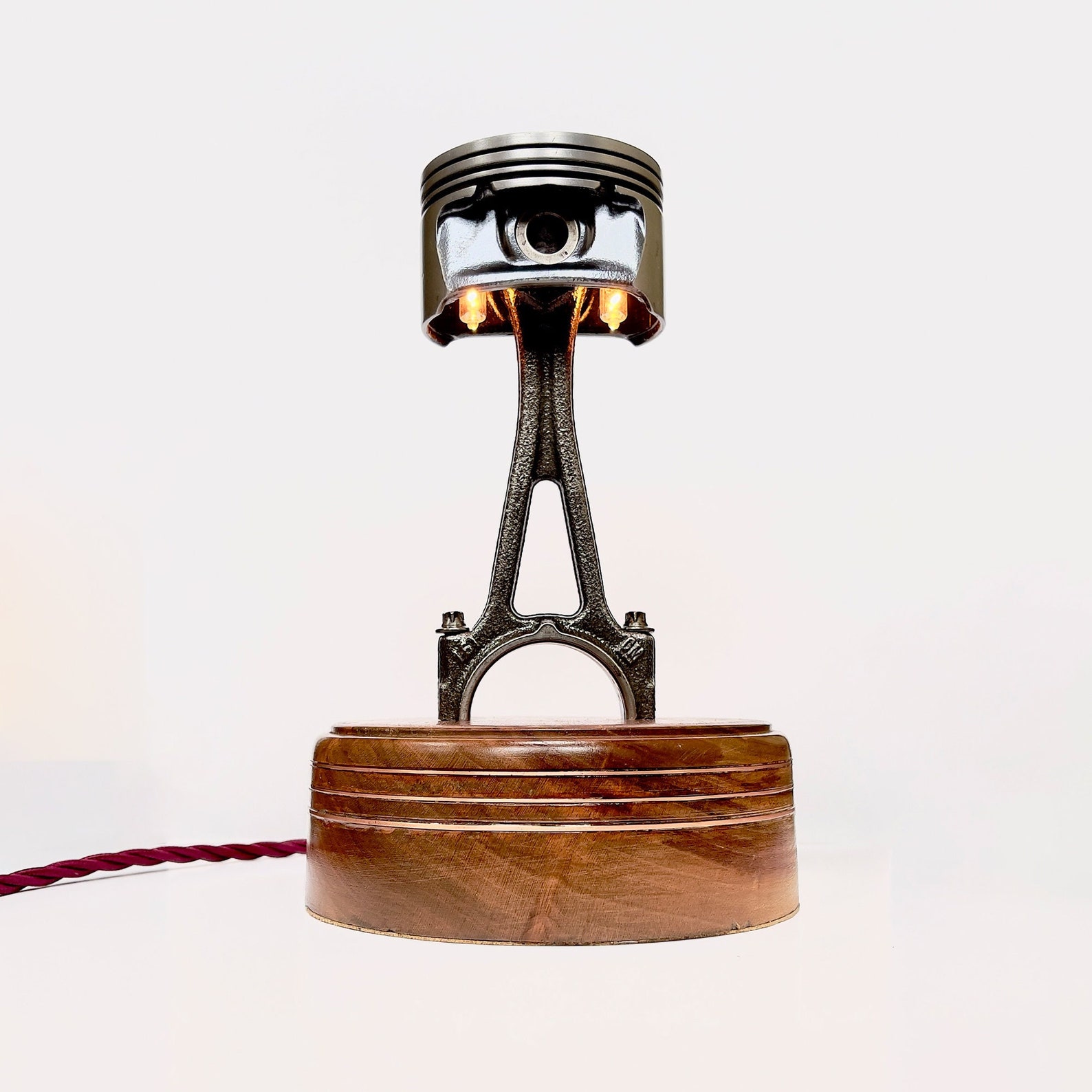Piston & Rod Desk Lamp With Hardwood Base, Copper Inlay, Braided Cable ...