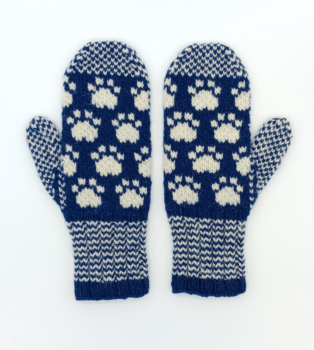 100% Wool, Paw Print Pattern, Traditional Newfoundland Knitting, Double ...