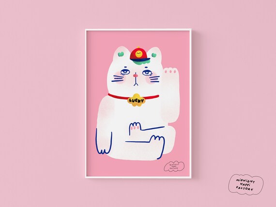Manekineko Cat Art Print Kaiju Art Print Kawaii - Etsy