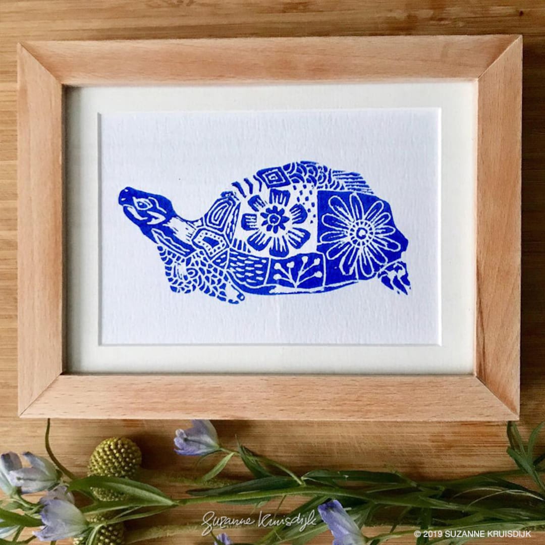 Original Turtle Lino Print on Paper, Blue, Limited Edition - Etsy