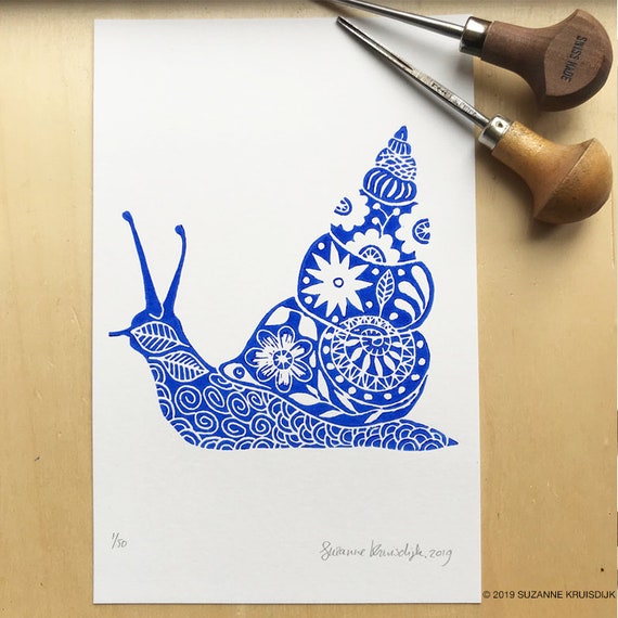 Art & Collectibles limited edition original snail lino print on paper ...