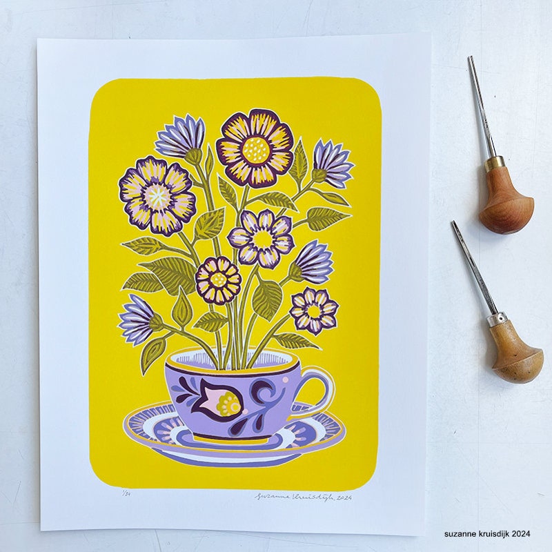 Flower Linocut - Etsy