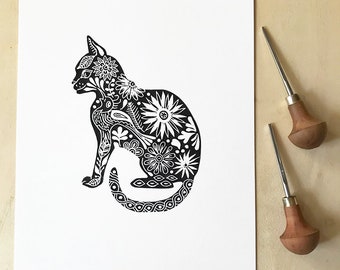 Black Cat Linoleum - Etsy UK