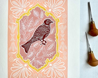 Original Bird Lino Print on Paper Blue Limited Edition - Etsy