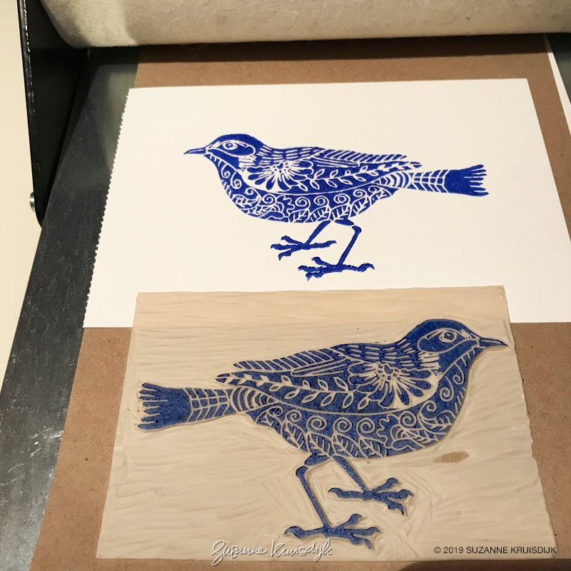 Original Bird Lino Print on Paper, Blue, Limited Edition - Etsy