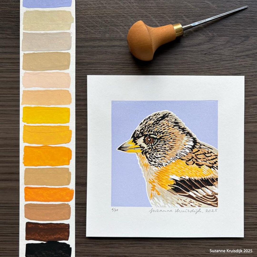 Original Bird Lino Reduction Print on Paper, Multi Colour - Etsy