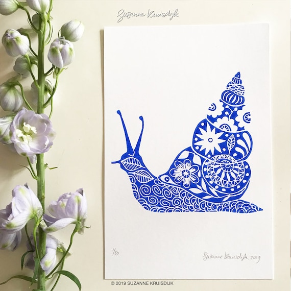 Art & Collectibles limited edition original snail lino print on paper ...