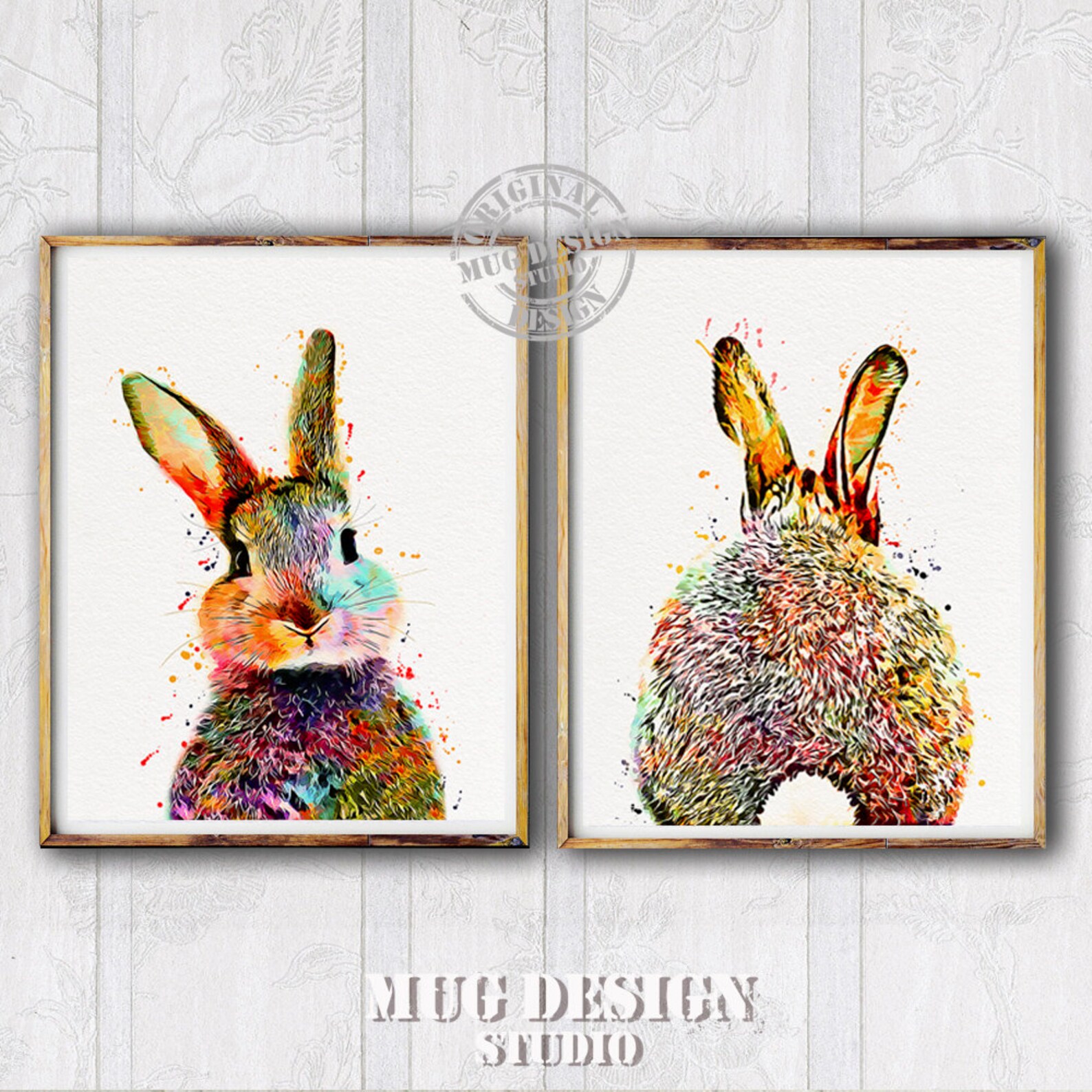 Bunny Print Set Rabbit Print Watercolor Painting Nursery | Etsy