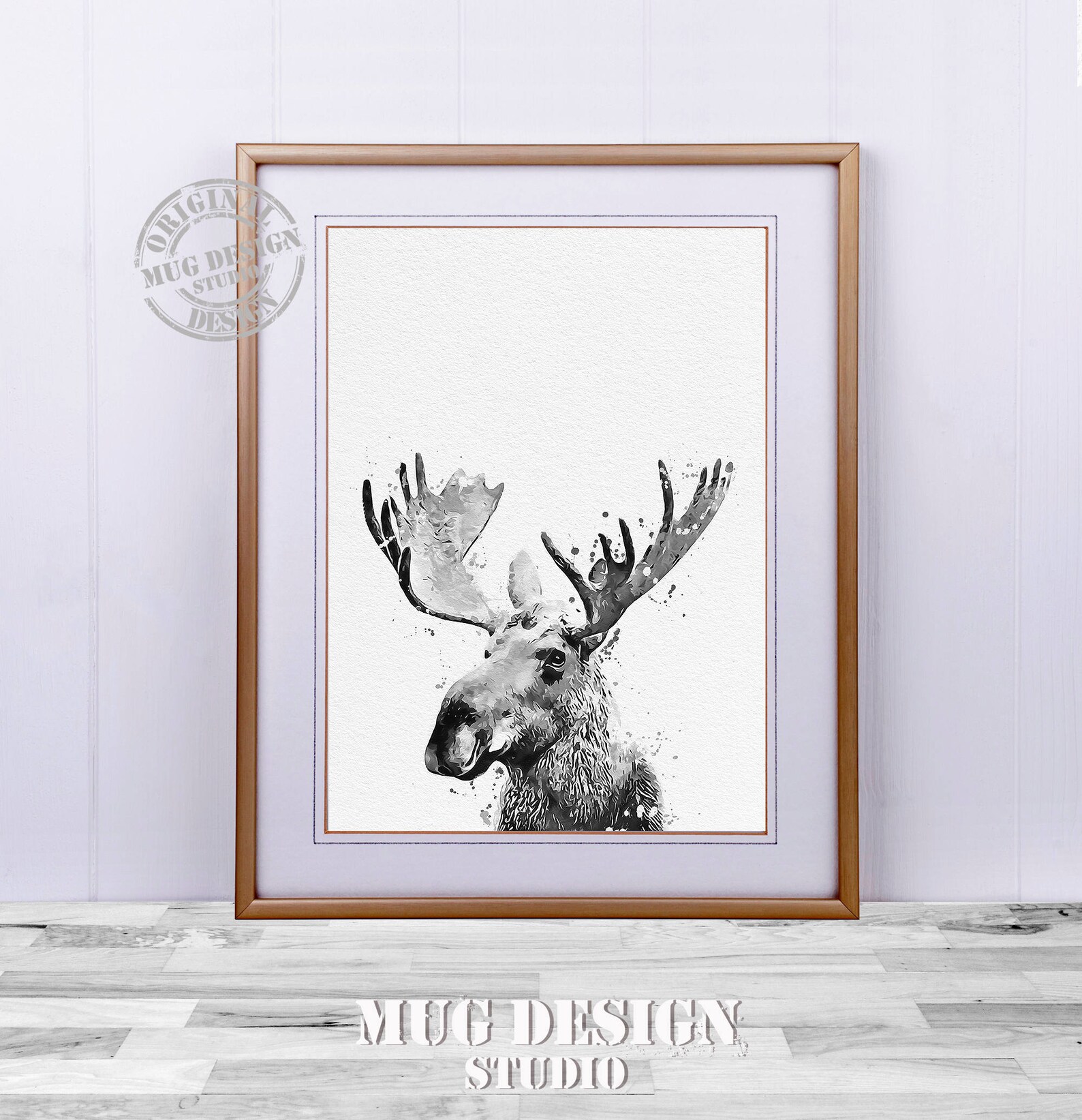 Black and White Wall Art Moose Watercolor Print Moose Art - Etsy