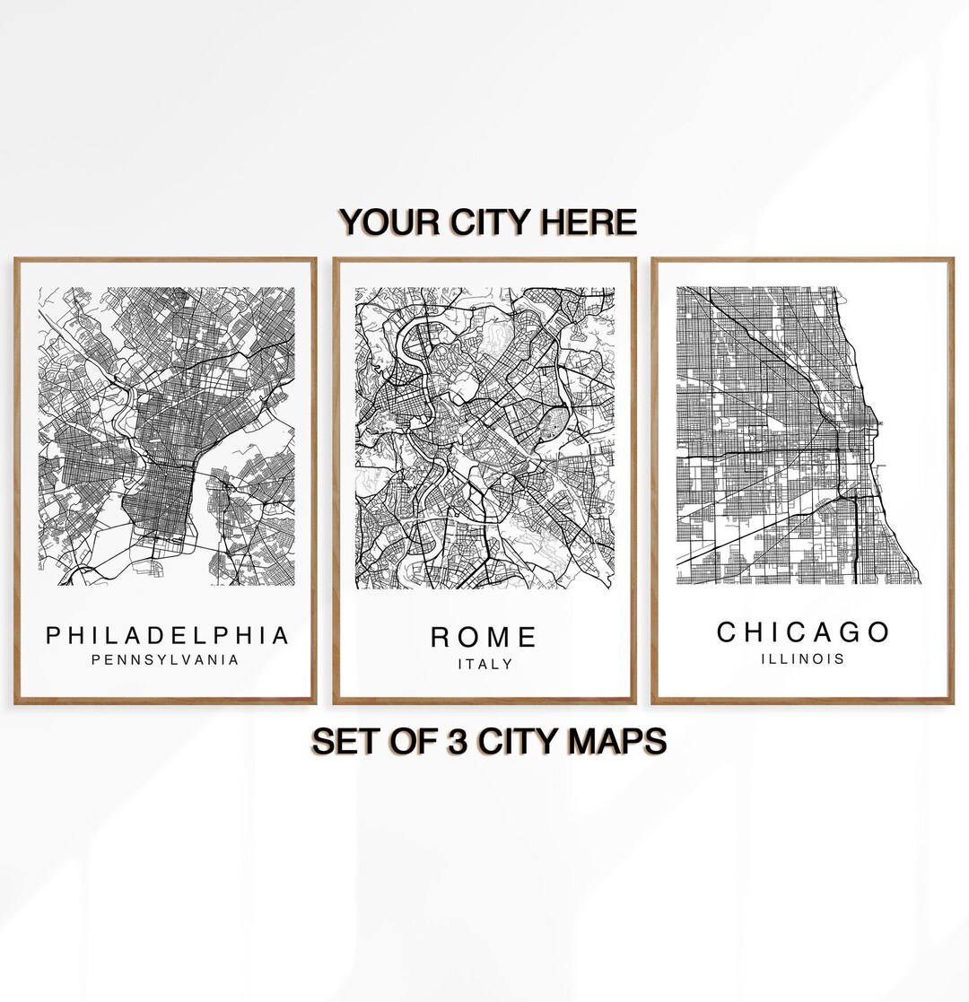 Custom City Map Set of 3 Prints Custom Map Art Custom Map - Etsy