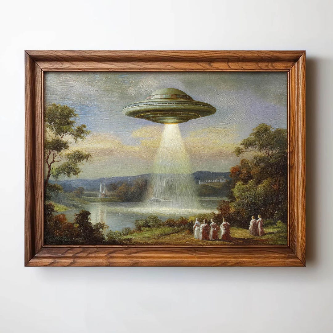 Vintage UFO Oil Painting Print | Surreal Sci-fi Art | Alien Spaceship ...