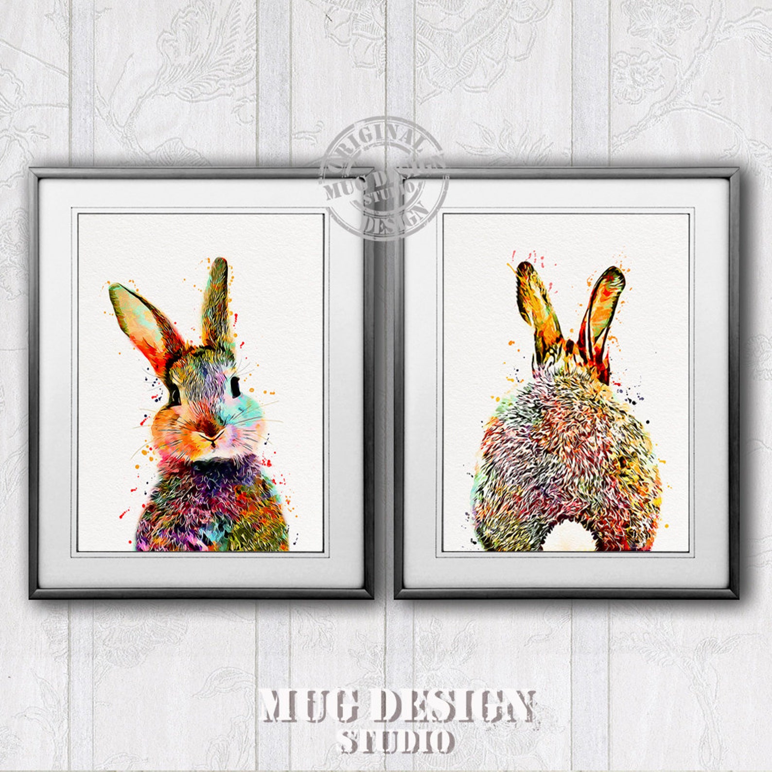 Bunny Print Set Rabbit Print Watercolor Painting Nursery | Etsy