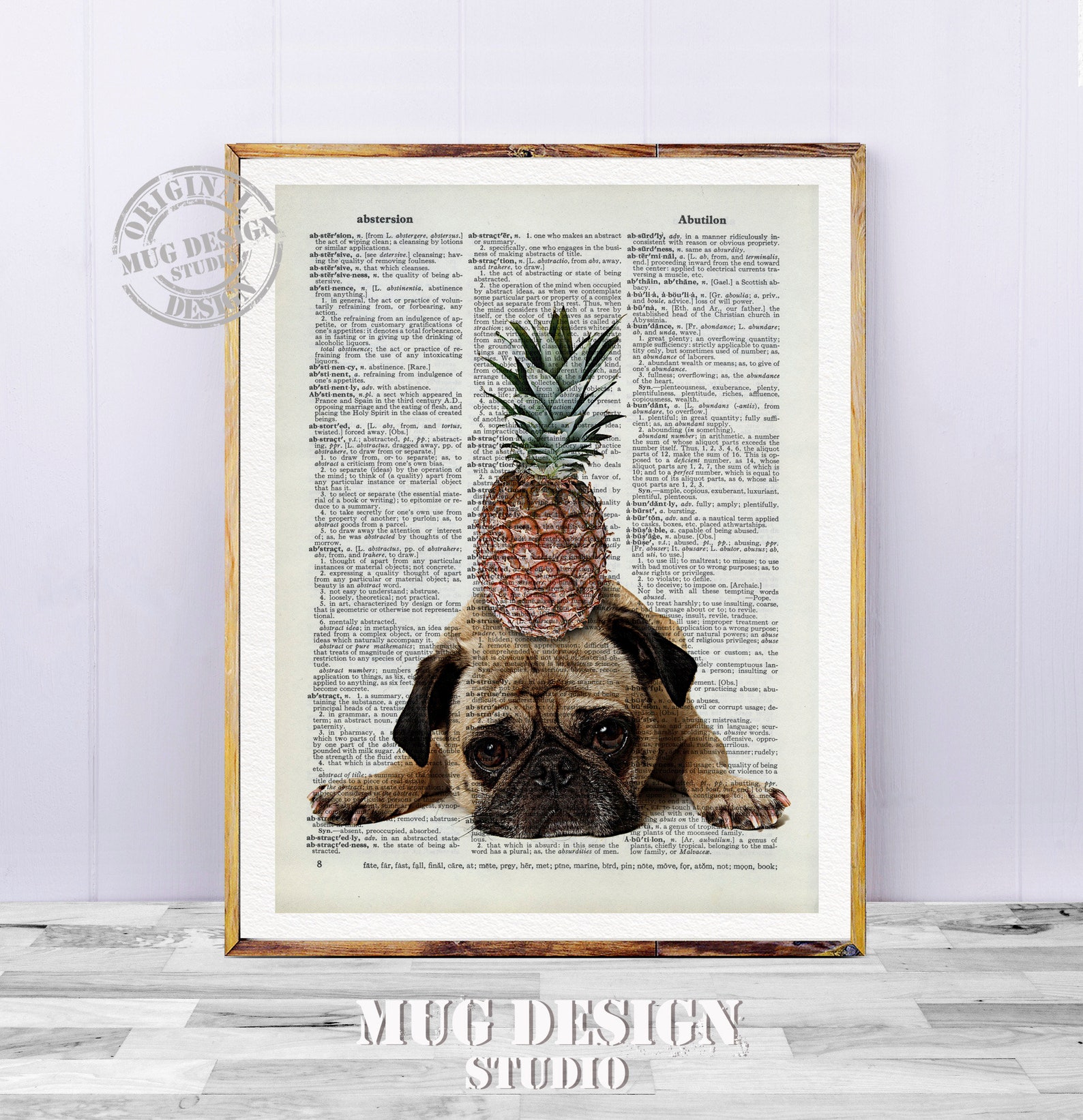 Pug and Pineapple Dictionary Art Print Pug Illustration - Etsy