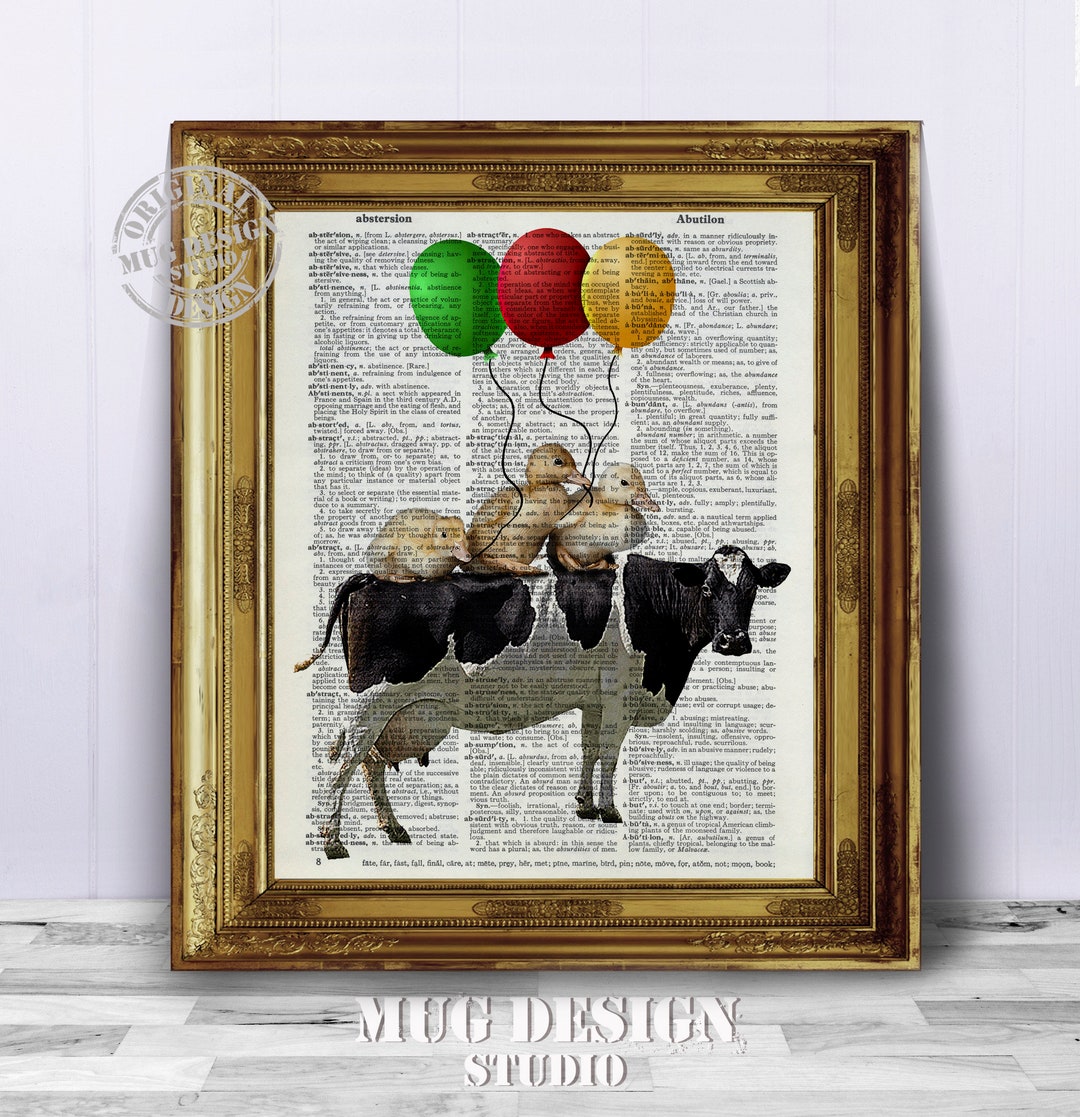 Ducks Riding Cow Dictionary Art Print Illustration on - Etsy