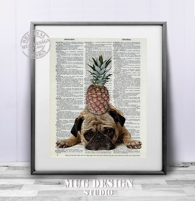 Pug and Pineapple Dictionary Art Print Pug Illustration - Etsy