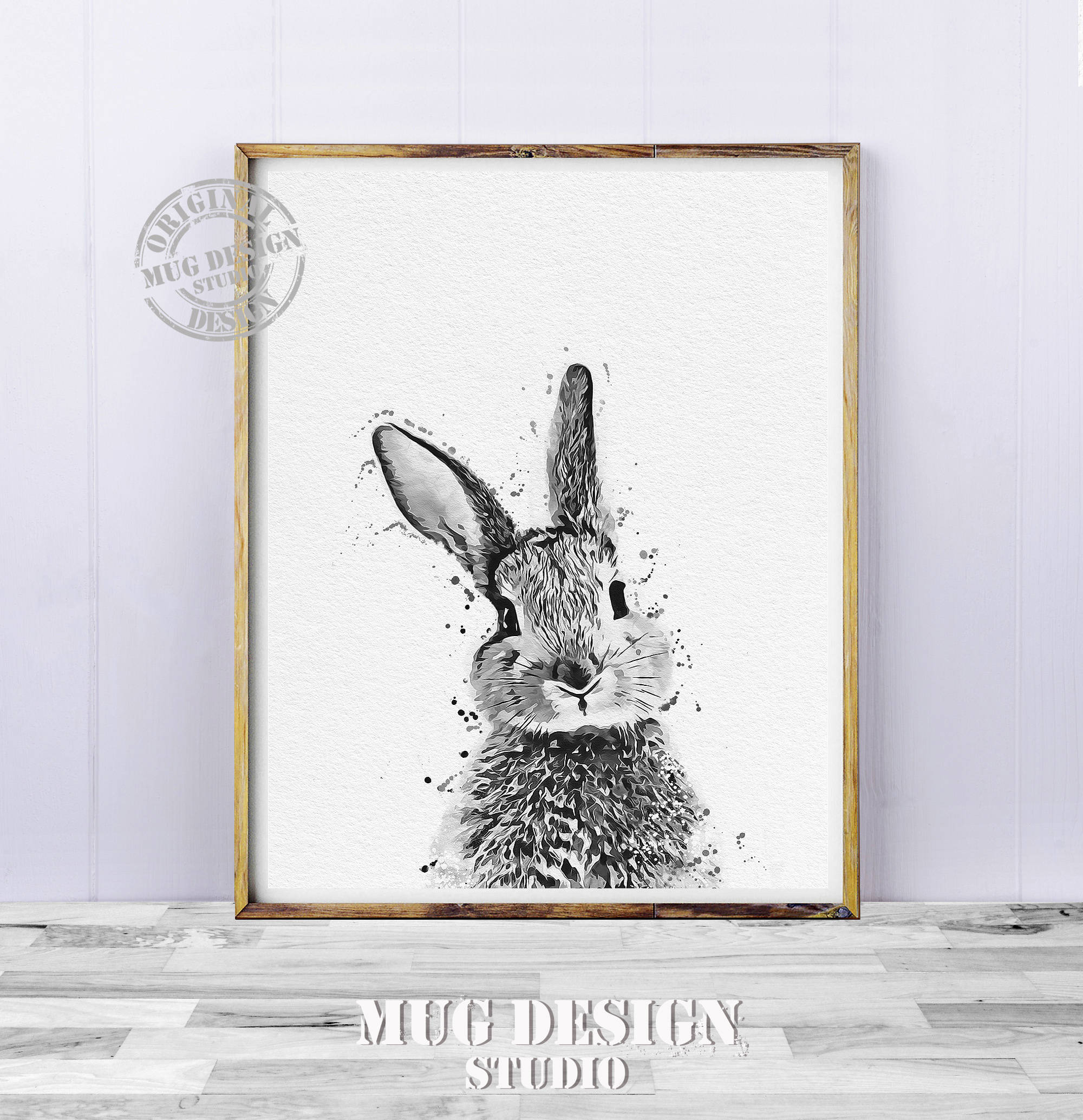 Rabbit Wall Art Cute Bunny Rabbit Illutration Baby Animal | Etsy