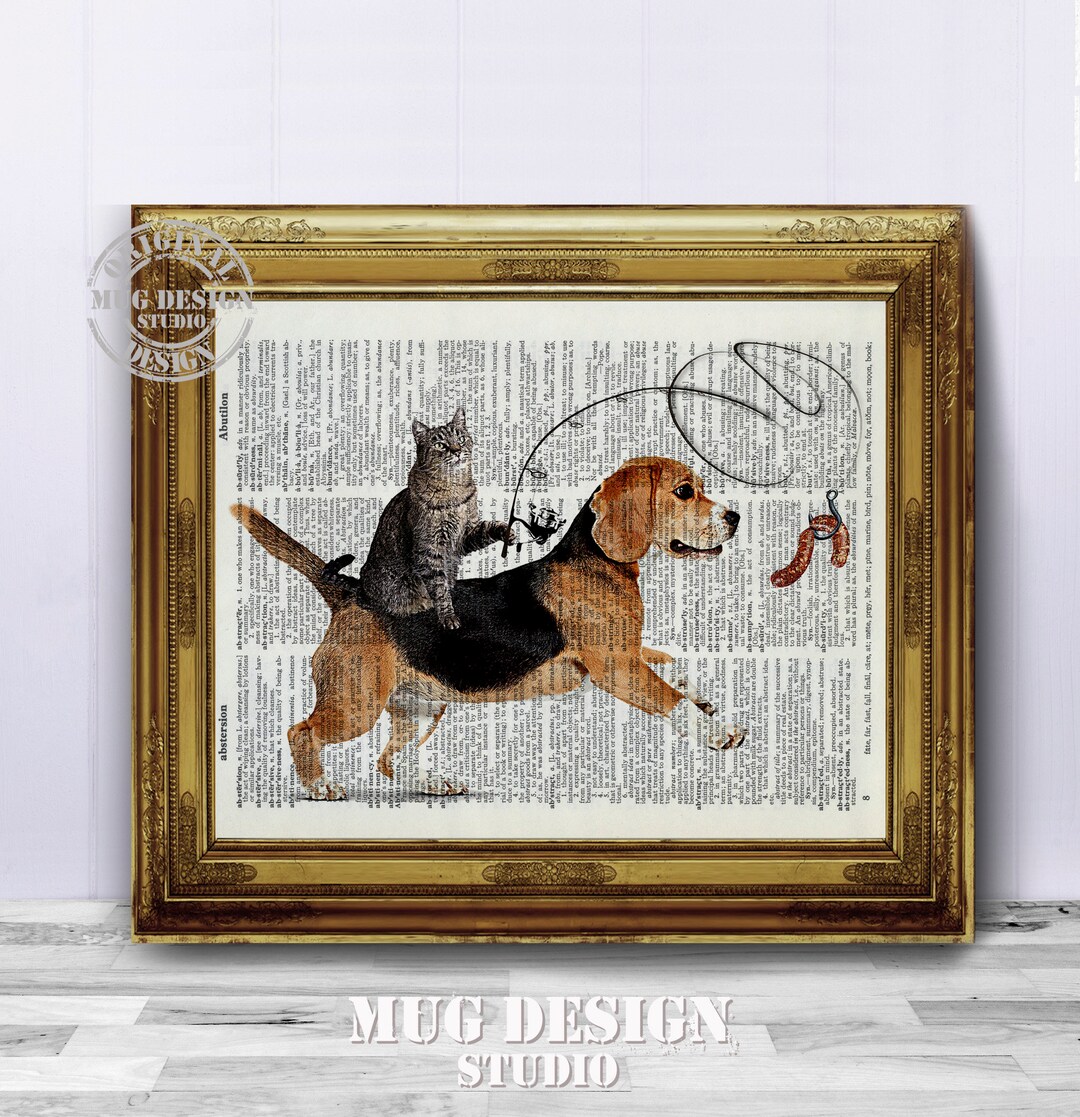 Cat Riding Dog Dictionary Art Print, Cat Print, Dog Print, Funny Art ...