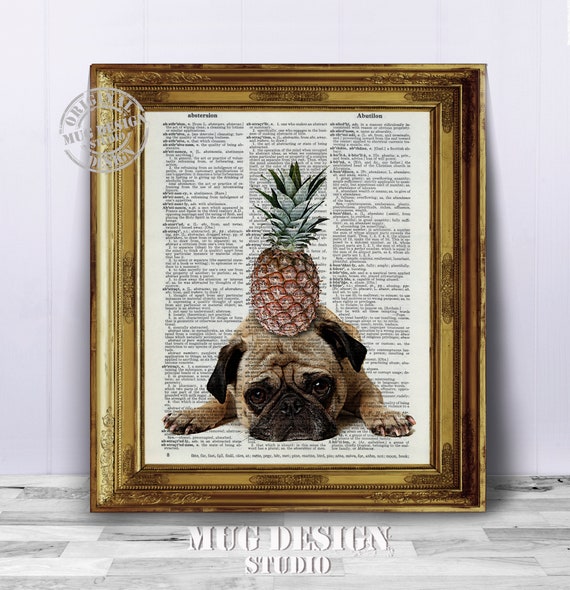 Pug and Pineapple Dictionary Art Print Pug Illustration | Etsy