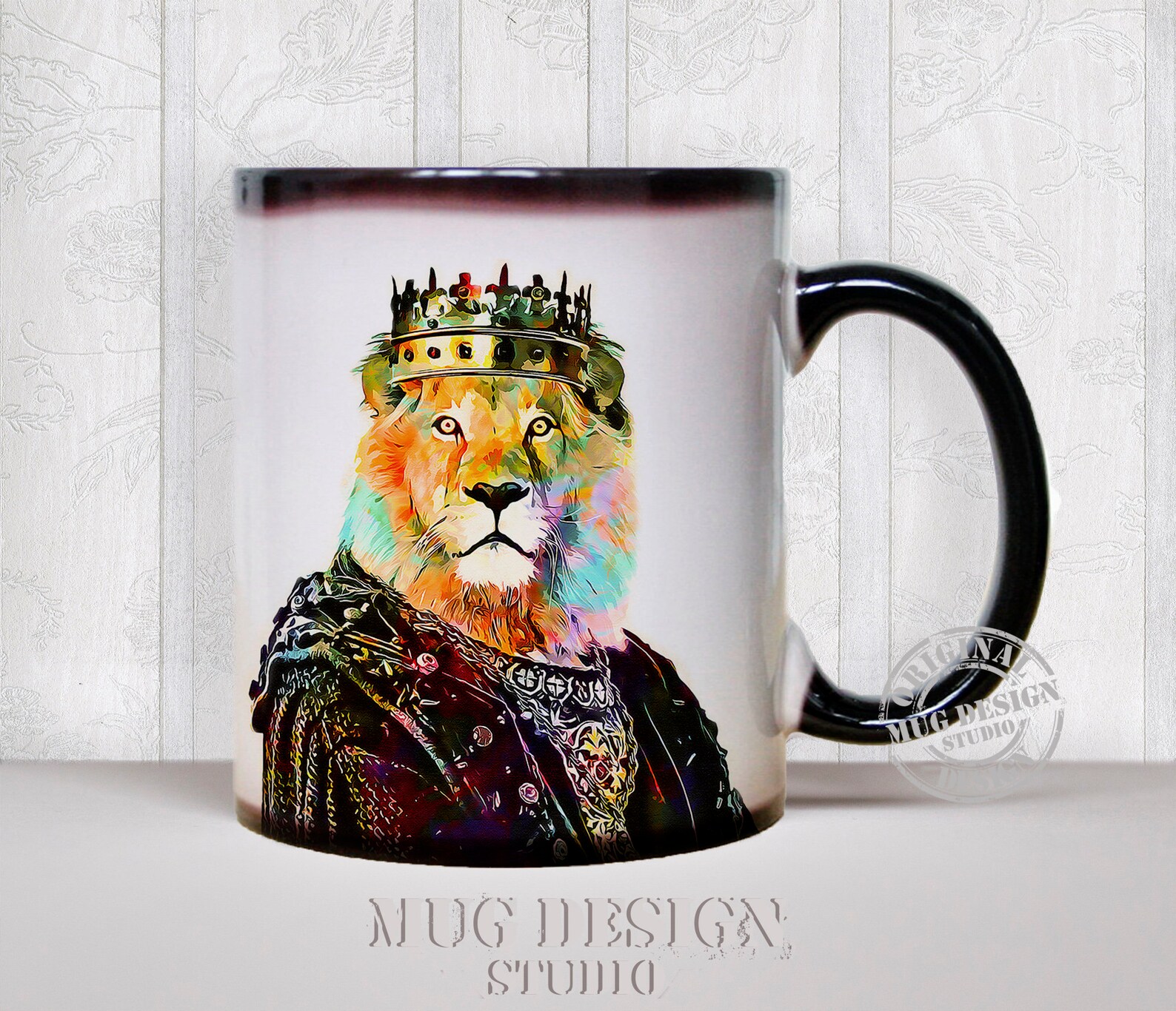 Lion With Royal Clothes Lion Mug Happy Lion Coffee Mug Lion | Etsy