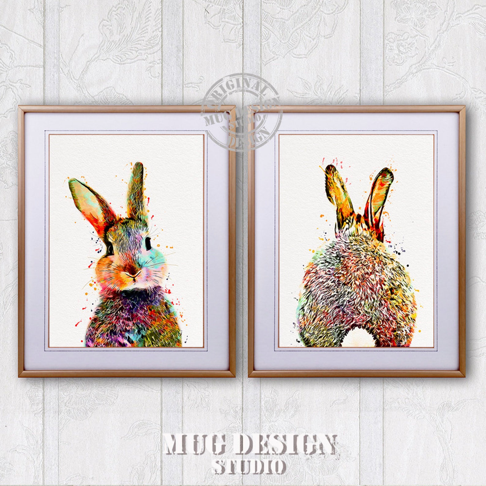 Bunny Print Set Rabbit Print Watercolor Painting Nursery | Etsy