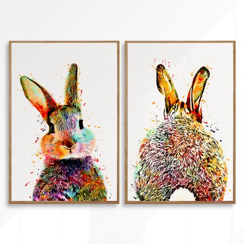 Spring Hare Painting Colourful Hare Print Rabbit Wall Art - Etsy
