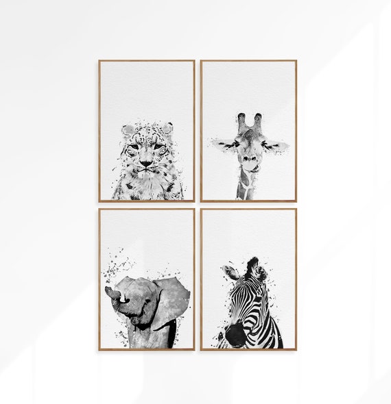 Set of 4 Watercolor African Animals Safari Nursery Decor | Etsy