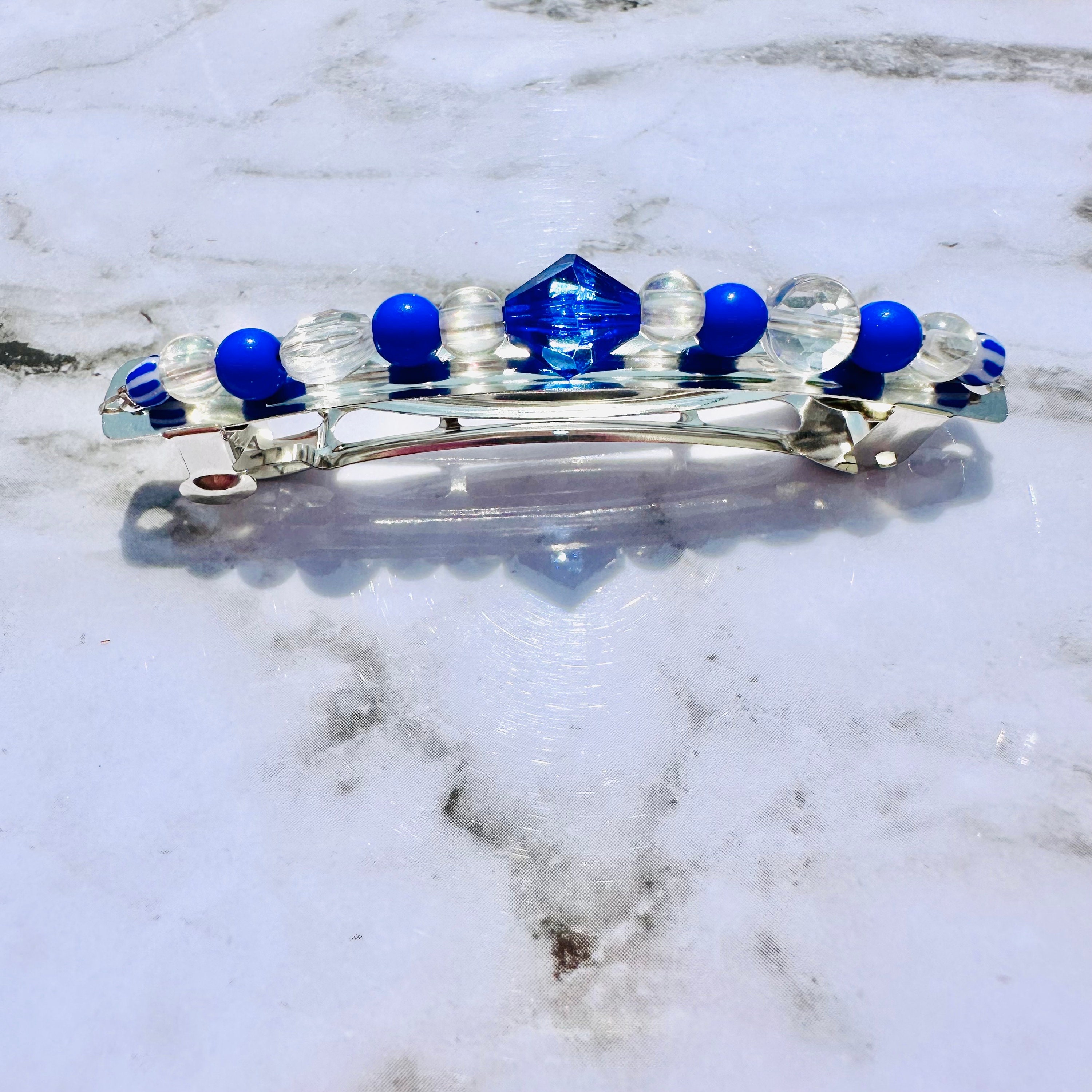 Blue Barrette, Beaded French Barrette, Silver Barrette, Barrettes for ...