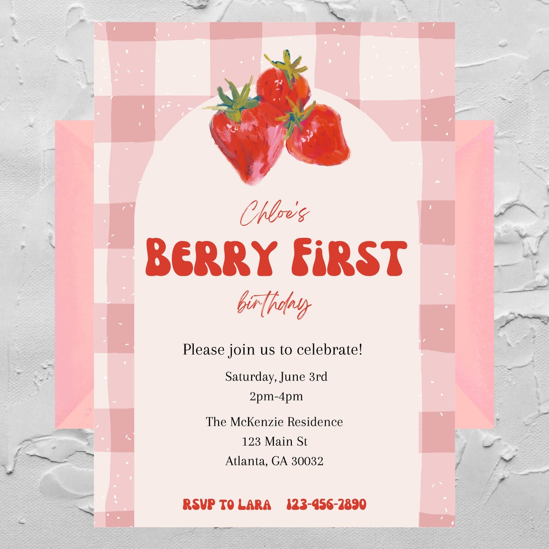 Berry First Birthday Invitation Instant Download Editable Canva ...