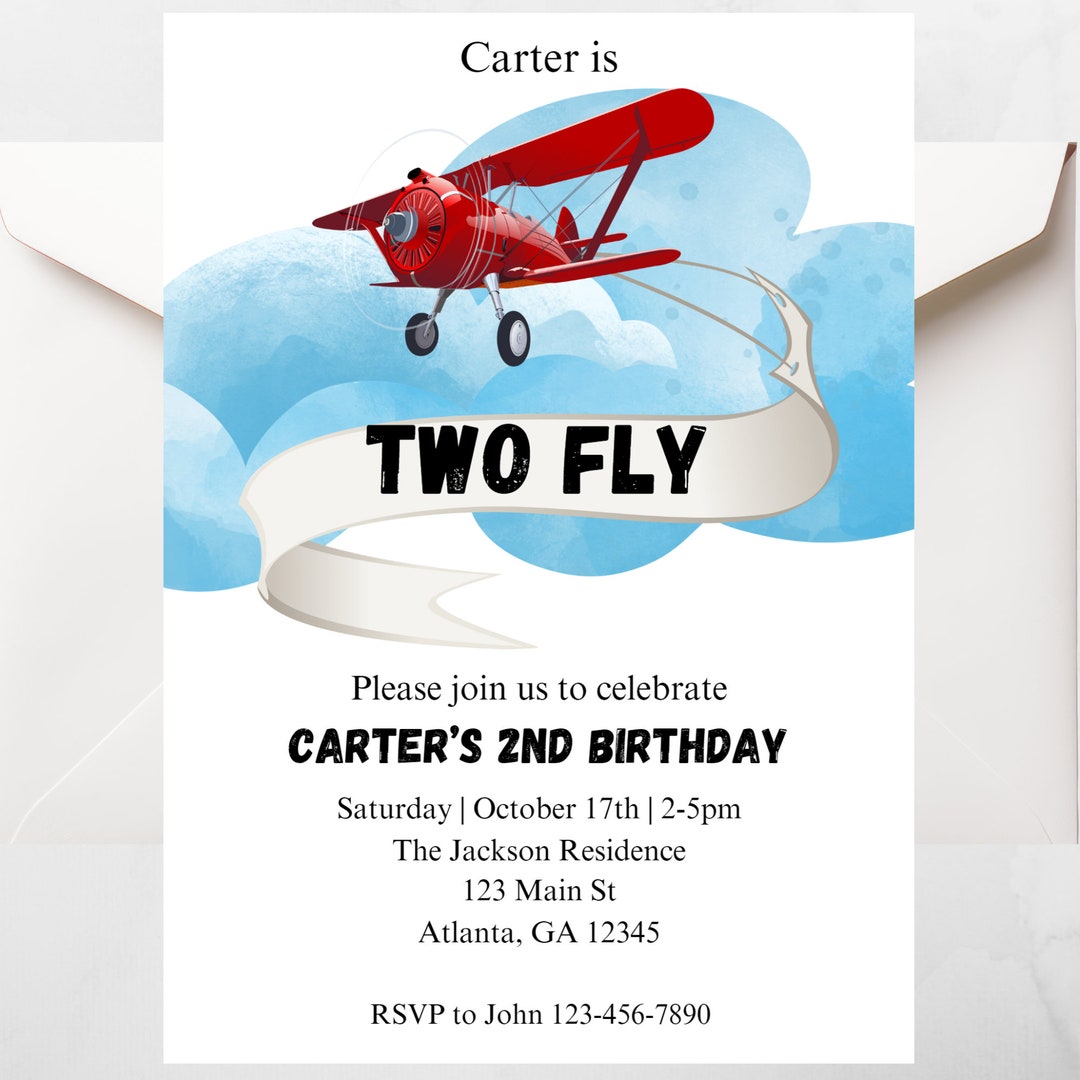 TWO Fly Birthday Party Invitation Digital Download Editable Canva ...