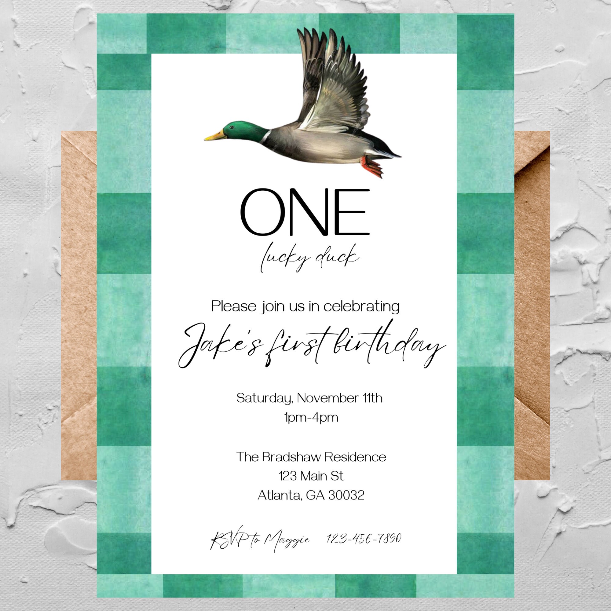 One Lucky Duck Boys First Birthday Party Invitation | Editable Canva ...