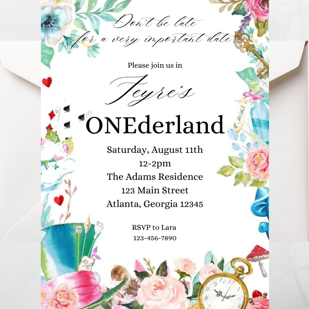 Onederland Birthday Invitation | Alice in Wonderland, Editable Canva ...