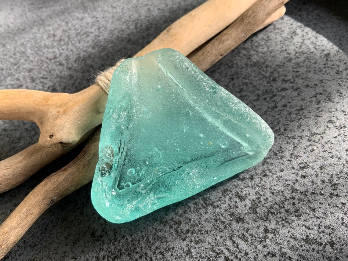 Aqua Blue Triangle Sea Glass Extra Old Frosted Bottle Bottom Sea Glass ...