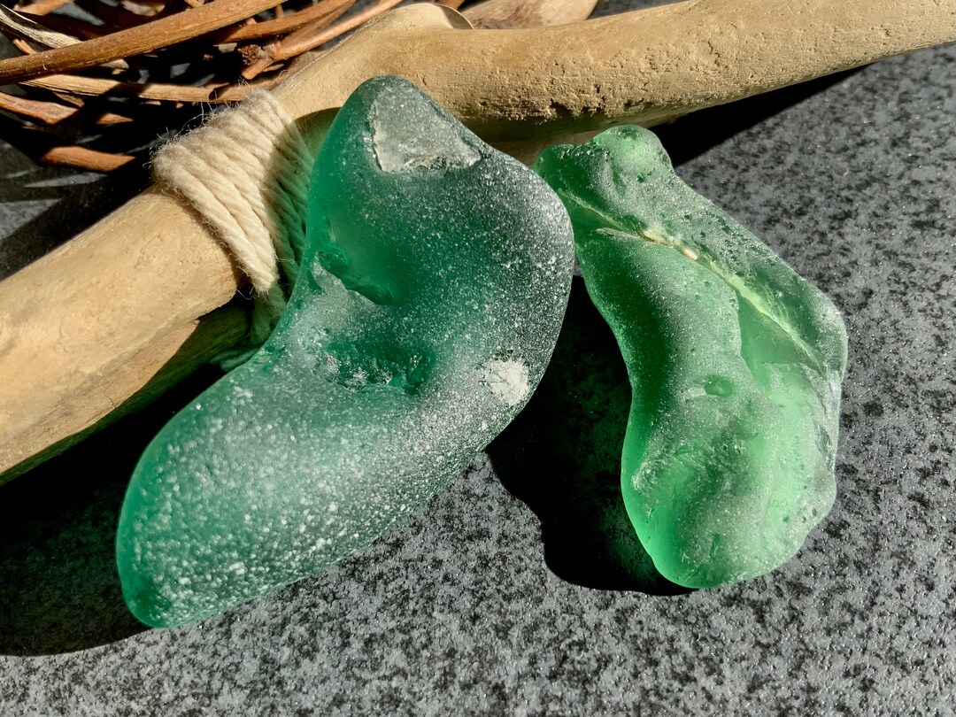 Extra Rare Bonfire Emerald Sea Glass Set Unusual Shape Melted Sea Glass ...