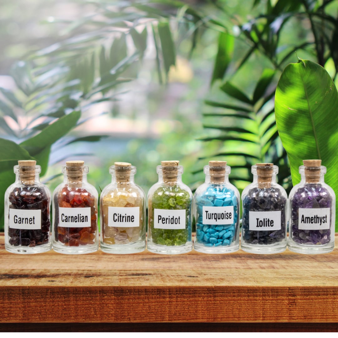 Mini Small Gemstone Crystal Chip Bottles Stone Chips Bottles Set Chakra ...