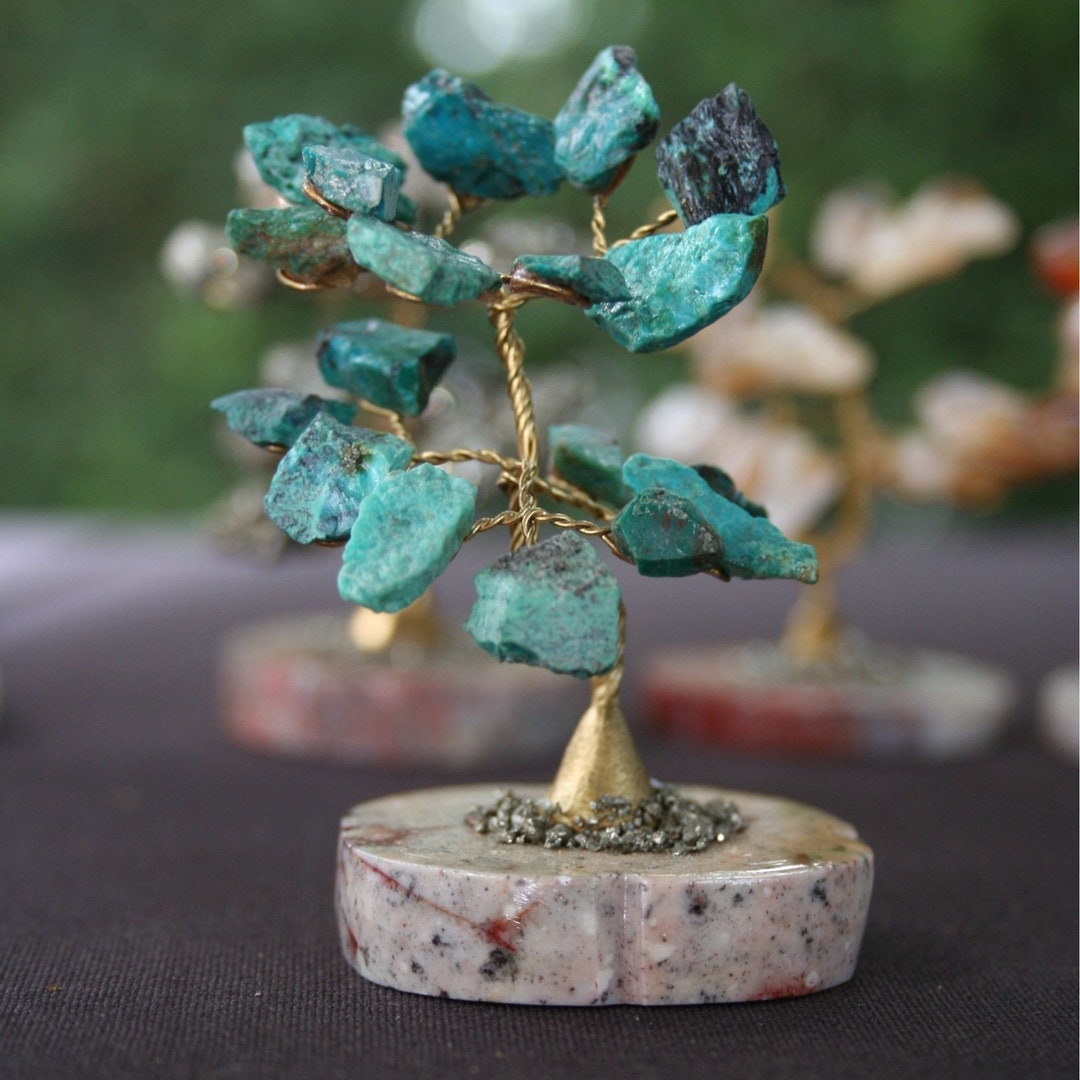 Chrysocolla Gemstone Tree,wire Wrapped Crystal Tree,round Base/pyrite ...