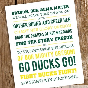 University of Oregon Fight Song Wall Art U of O printable Download ...