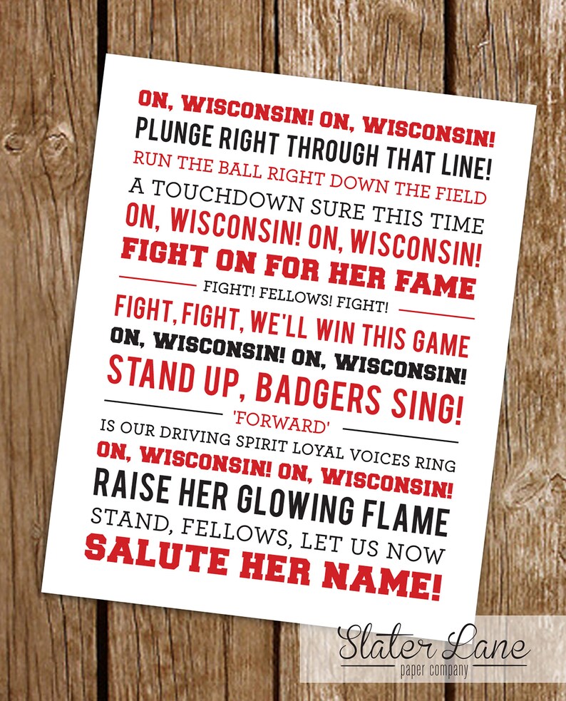 University of Wisconsin Fight Song Wall Art Printable | Etsy